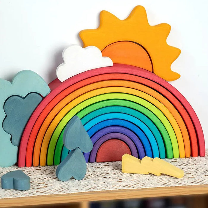 Wooden Rainbow Building Blocks - Montessori Building Toy for Kids