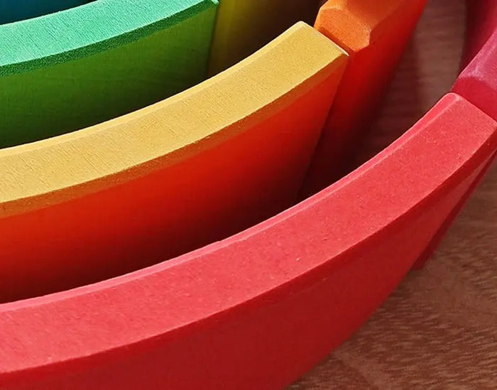 Wooden Rainbow Building Blocks - Montessori Building Toy for Kids